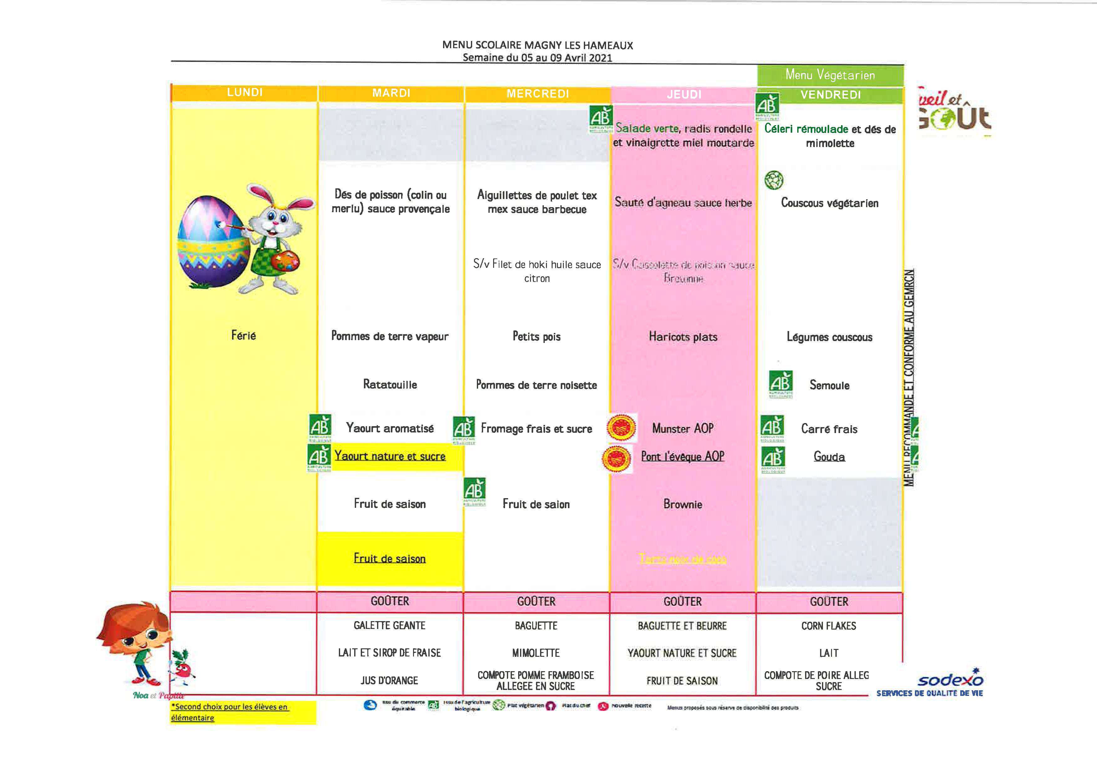 Les menus scolaires | Magny-les-Hameaux